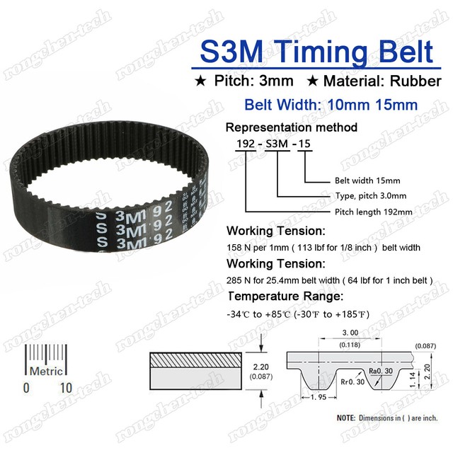 S3M Timing Belt 3mm Pitch 549-999mm Length 10/15mm Width for 3D Printer ...