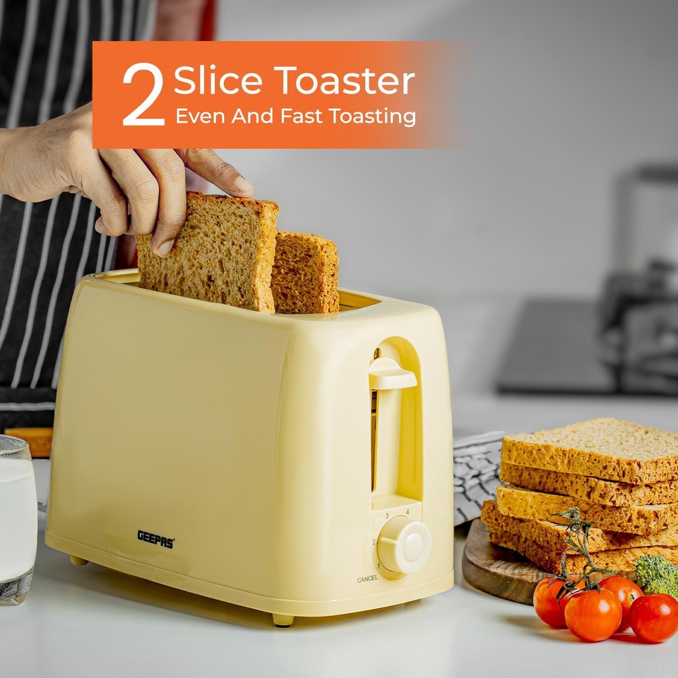 Geepas 2 Slice Bread Toaster 6 Level Browning Control With Crumb Tray ...