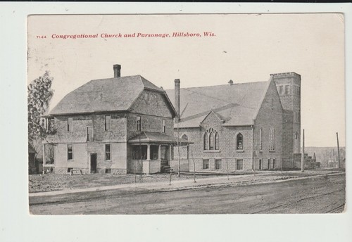 POSTCARD CONGREGATIONAL CHURCH & PARSONAGE HILLSBORO WISCONSIN | eBay