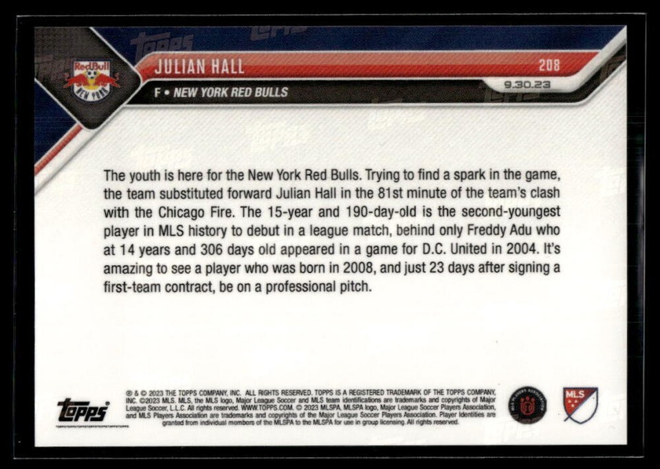 Julian Hall 2023 Topps Now MLS #208 RC /890 | eBay