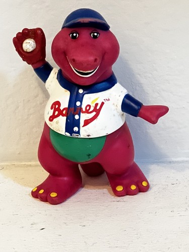 Lyons Vintage Barney Baseball Player Purple Dinosaur Plastic Toy Figure ...