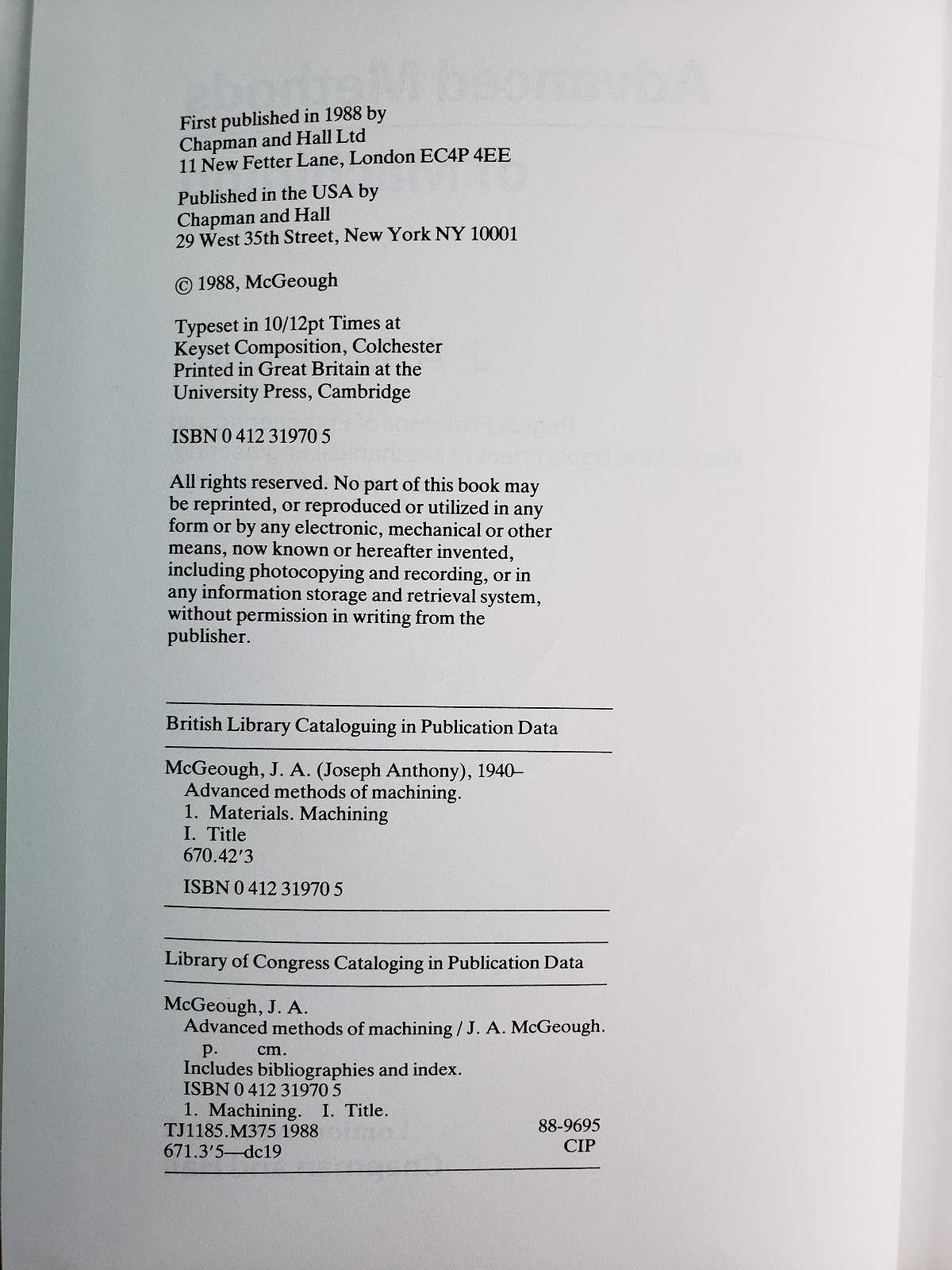 Advanced Methods of Machining by J.A. McGeough 1988 Hardcover Book | eBay