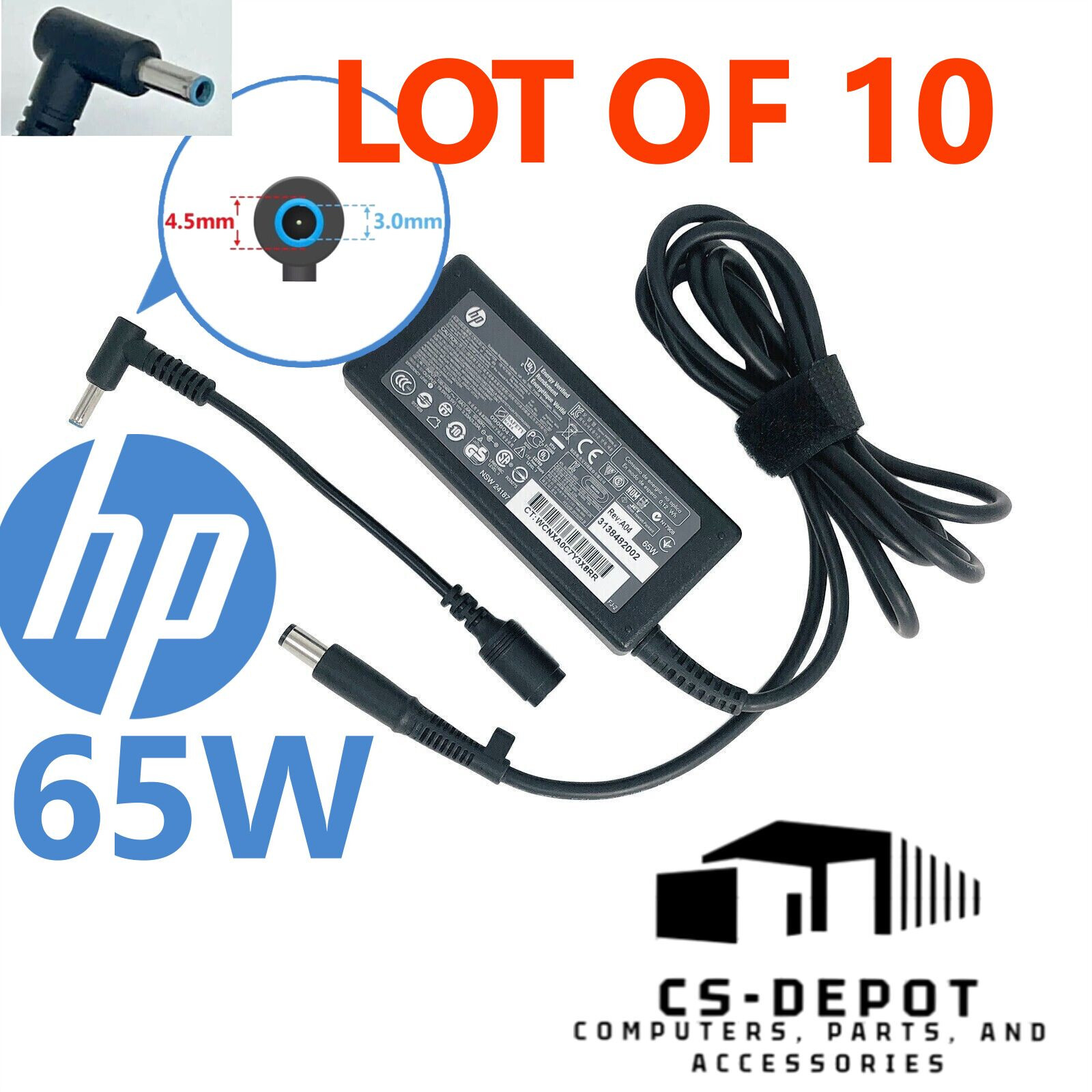Lot of 10 HP 65w 19.5v 3.33a Blue Tip Laptop Charger AC Power Adapter ...