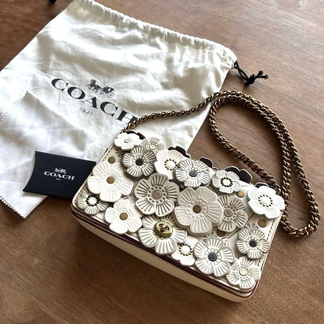 Coach Tea Rose Applique Shoulder Bag White - Gem