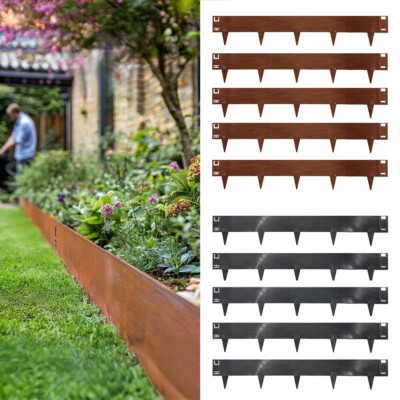 Nicoman Heavy Duty Metal Garden Border 5 Pack Steel Edging 1m Long Lawn ...