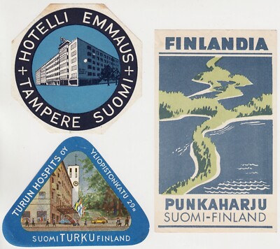 FINLAND Suomi Hotels EMMAUS, TURUN Turku & PUNKAHARJU 3 Vintage Luggage ...