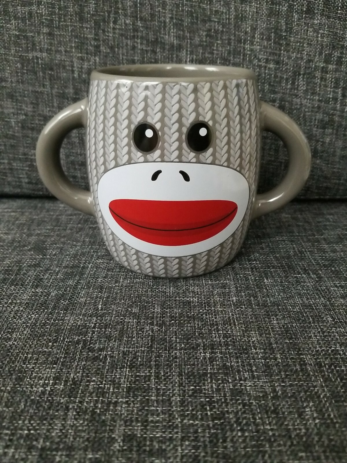 Sock Monkey Coffee Mug Cup Gray Double Handle By Galerie | eBay
