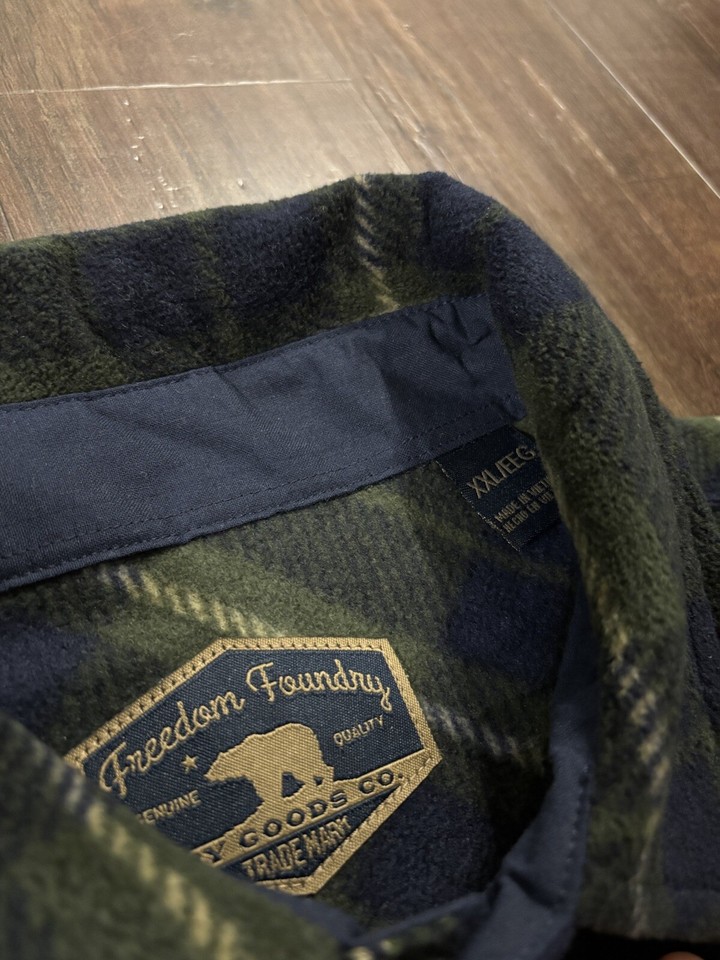 Freedom Foundry Button Up Flannel Fleece Jacket Olive Green / Navy Mens ...