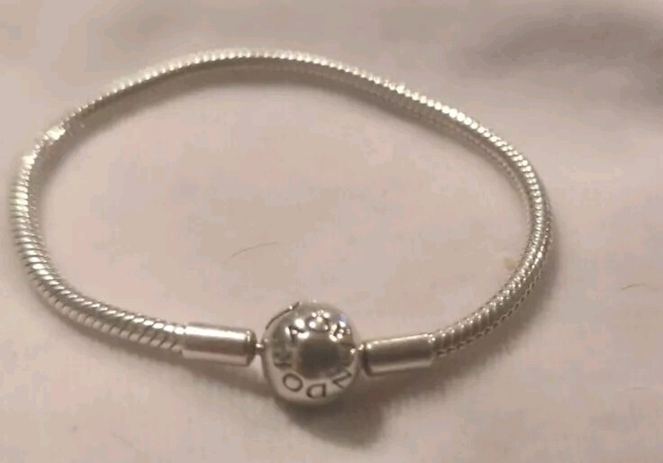 Pandora Sterling Silver Logo Ball Clasp Snake Chain Bracelet 590728- 6. ...