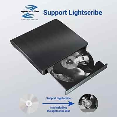 External USB 3.0 CD/DVD Burner Lightscribe Label Writer HP Dell Lenovo ...