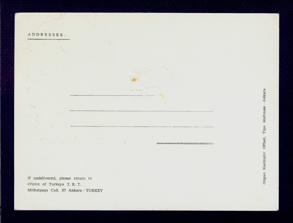 QSL TRT Voice of Turkey 11880 kcs "Topkapi Harem" Istanbul Shortwave DX ...