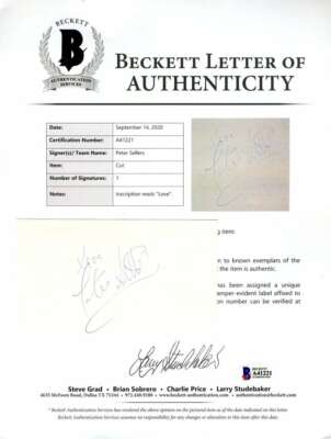 Peter Sellers BAS Beckett Loa Signed 3x5 Index Card Autograph | eBay