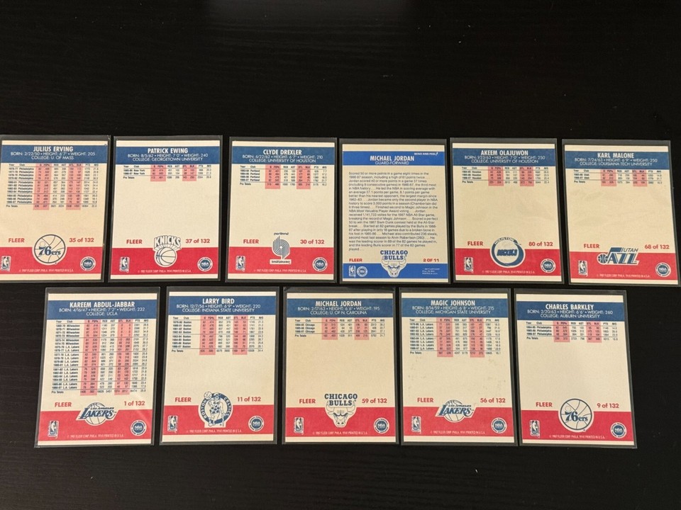 1987 Fleer basketball 132-card set + (11) stickers, Michael Jordan, NM+ ...
