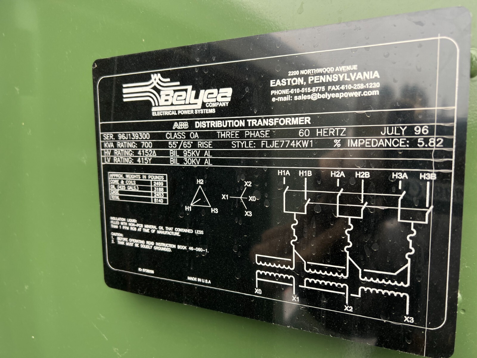 BELYEA 96J13900 700KVA Padmount Transformer 4152X415 Volt 3 Phase T1390 ...