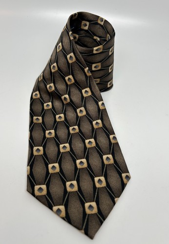 Andrew Fezza Geometric 100% SILK Men's Designer Brown Gold Black Tie 58 ...