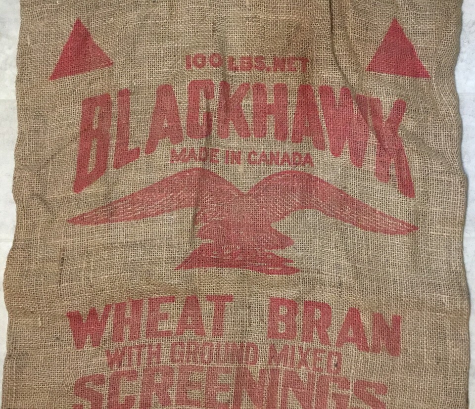 VINTAGE “BLACKHAWK“ WHEAT BRAN BURLAP SACK BAG, MADE IN CANADA, 39”x25 ...