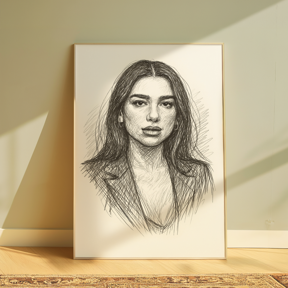 DUA LIPA DRAWING PRINT PORTRAIT SKETCH 8" x 10" DUA LIPA WALL ART HOME ...