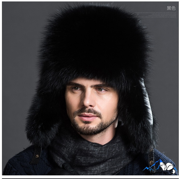 Men Real Fox Fur Hat Russian Ushanka Cossack Trapper Hat Real Leather ...