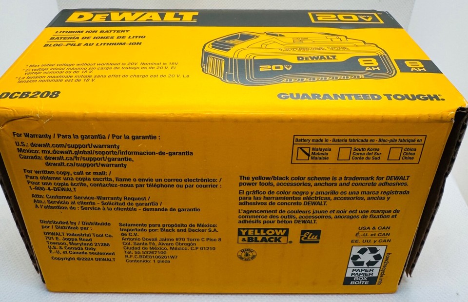 OEM Genuine DeWalt DCB208 20V MAX 8Ah Lithium Ion Battery - NEW SEALED ...