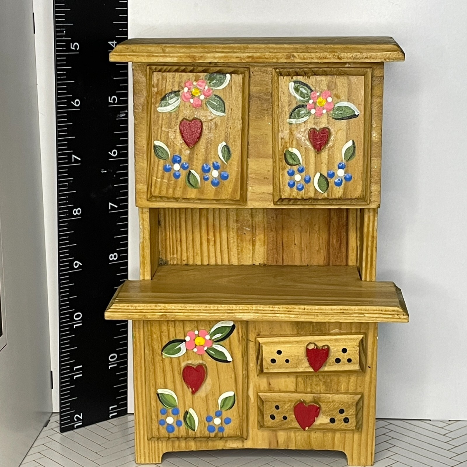 Vintage Folk Art Painted Dollhouse Cupboard 1/10 Scale | eBay
