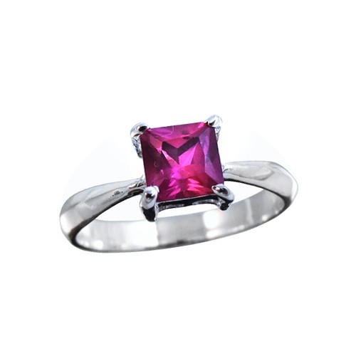 1ct Ruby colored Cubic Zirconia Square Princess Cut Silver Ring Size5,6 ...