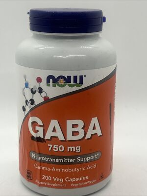 Now Foods GABA 750 mg Veg Capsules 200 Count 12/2028 New Sealed ...