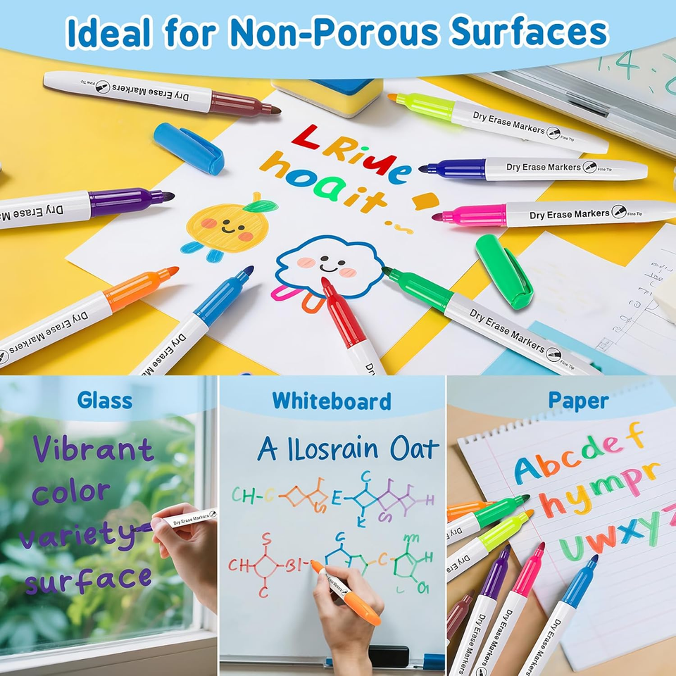 72 Count Dry Erase Markers Bulk 12 Assorted Colors Fine Tip Whiteboard ...