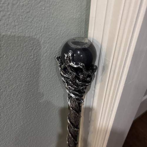 Merlin Wizard Twisted Vine Glass Liquid Filled Orb Staff Cane Silver ...