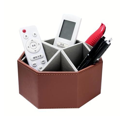 PU Leather Remote Caddy,360 Degree Spinning TV Remote Control Holder,9 ...