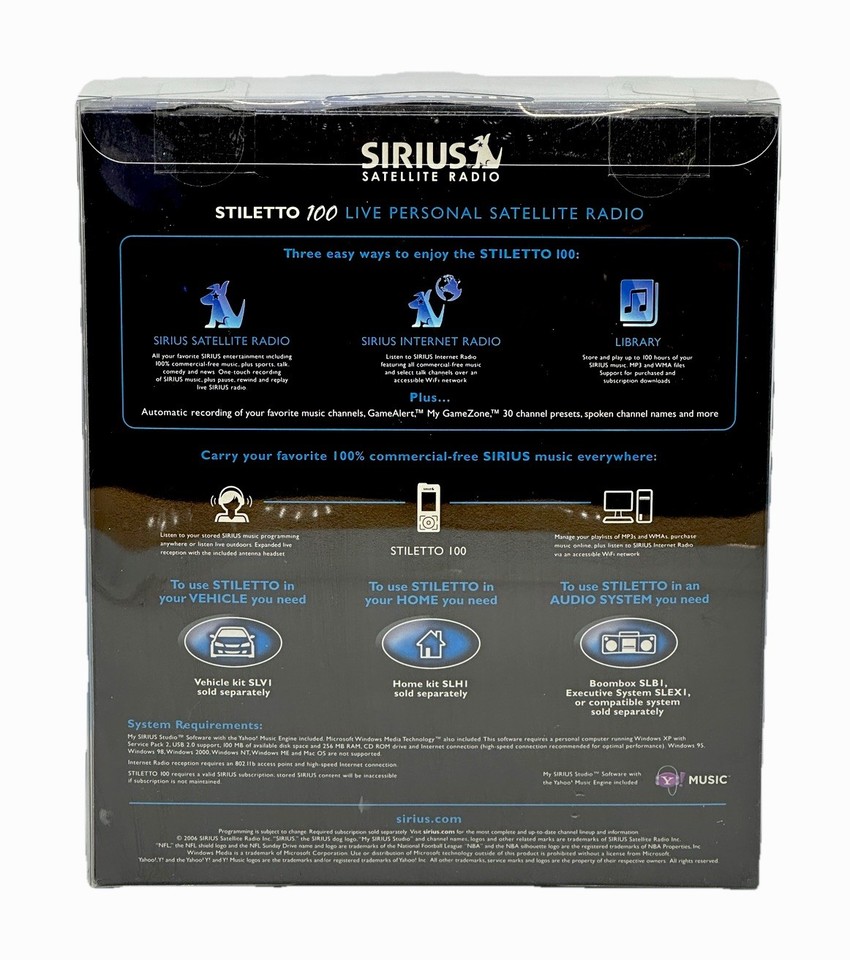 Sirius Stiletto 100 SL100 SL100PK1 Portable Satellite Radio NEW OPEN ...