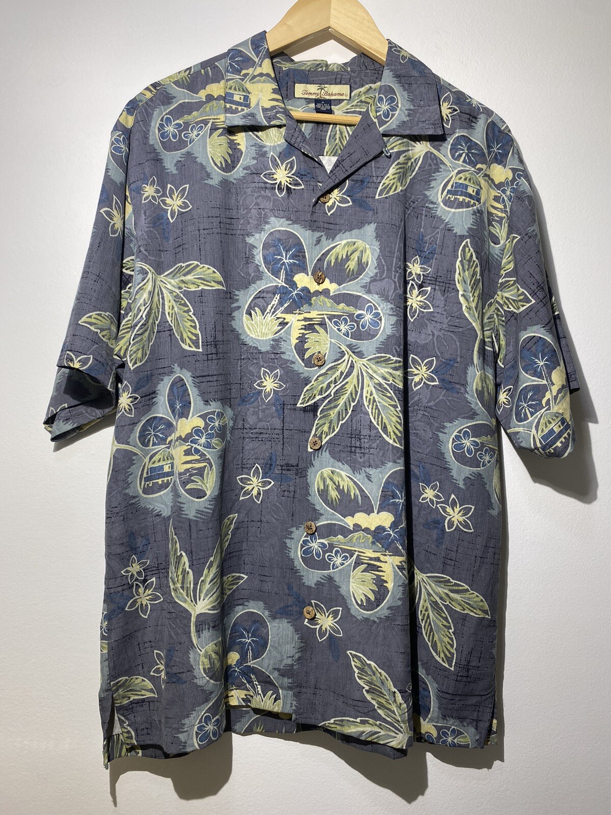 Tommy Bahama Tropical/Hawaiian Button Up Medium Gray/green/blue Shirt ...