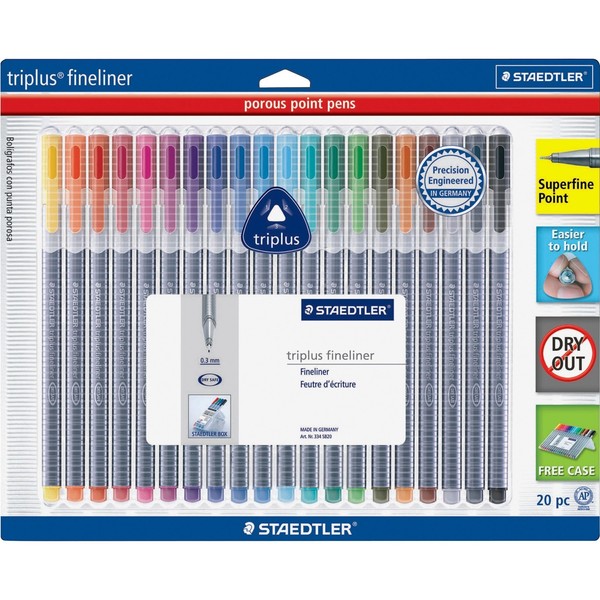 20 Staedtler Triplus Fineliner Pens Colors Dry Safe Std334sb20a6 for ...