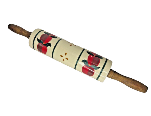 Ceramic Rolling Pin 19" Beige with Red Apples Wooden Handles | eBay