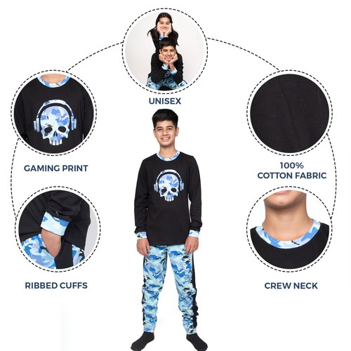 Kids Unisex Boys Girls Long Camo Cotton Gamer Gaming Pyjamas PJ Sets 5 ...