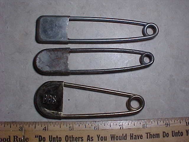 3 different large safety pin type key chains/tags-approx. 5" long-heavy ...