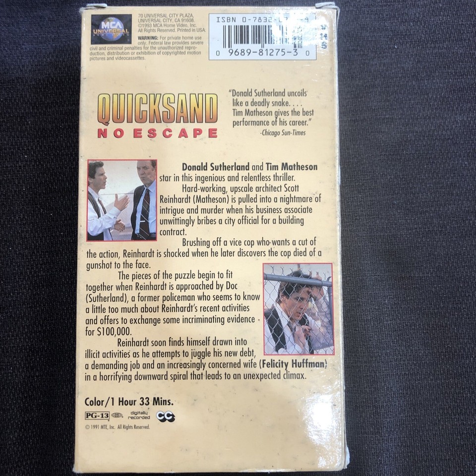 Quicksand: No Escape (VHS, 1993) 96898127530| eBay
