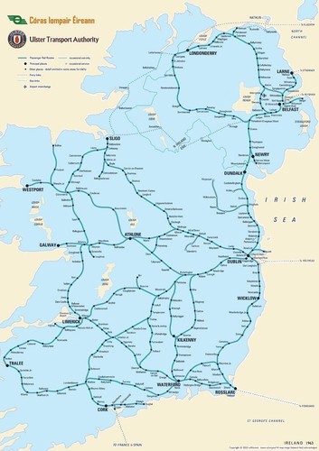 IRELAND TRAIN MAP (RAIL PASSENGER NETWORK) CIE/UTA* 1963 Size A2 ...