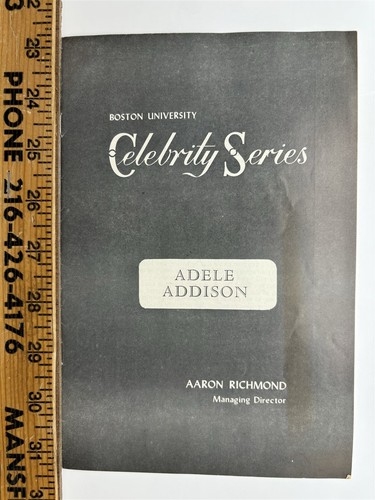 1956 Boston University Celebrity Program Adele Addison Opera Singer ...