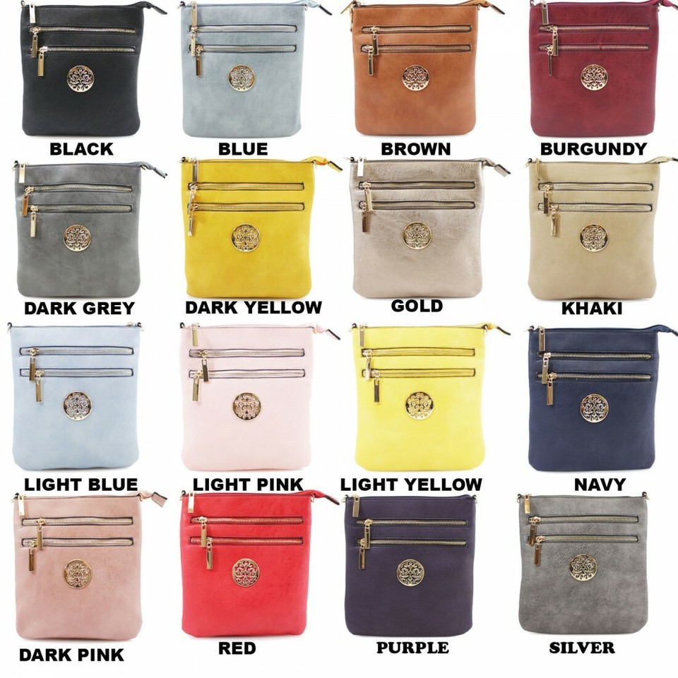 Ladies Double Zip Cross Body Messenger Bag Women Shoulder GIrls Side ...