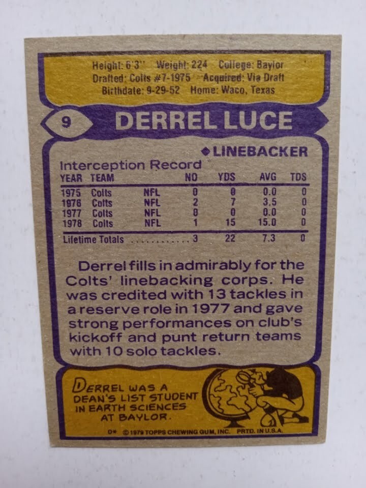 1979 Topps Derrel Luce Football Card #9 | eBay