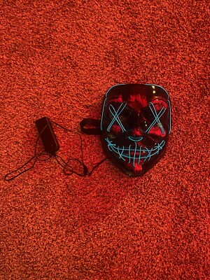 Light up Halloween Mask Purge EL Wire LED Glow X Eyes Mask Pink Teal | eBay