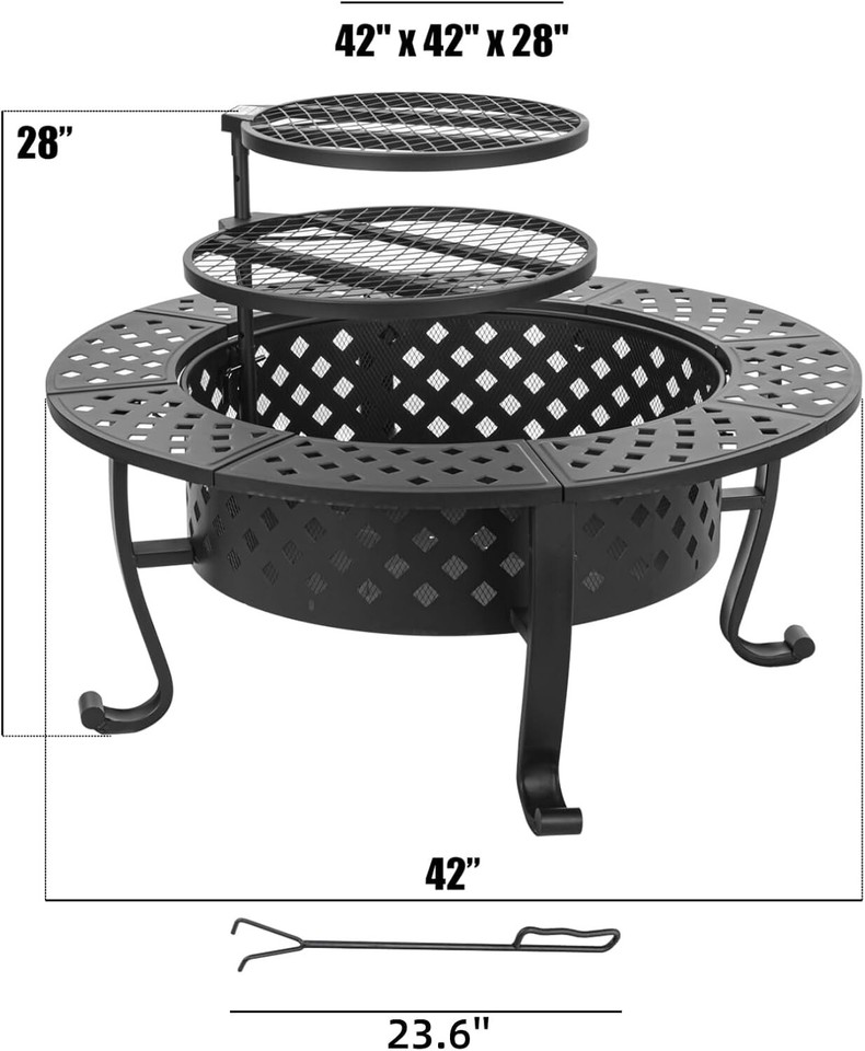 42 Inch Fire Pit with 2 BBQ Grills Wood Burning Fire Pits for Outside ...