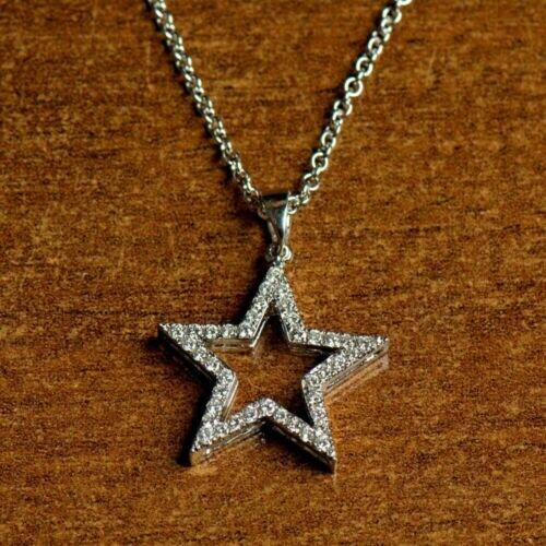 Real Moissanite 1Ct Round Cut Star Shape Pendant 14K White Gold Plated ...
