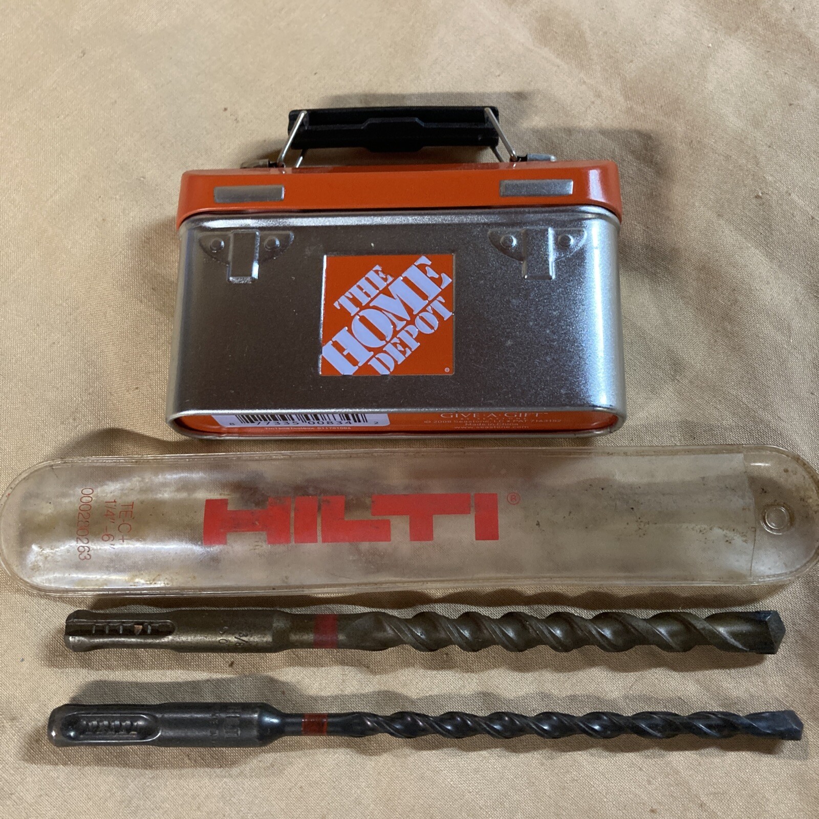 Hilty masonry drill bits 1/4 and 3/8 x 6“ with Home Depot gift card box ...
