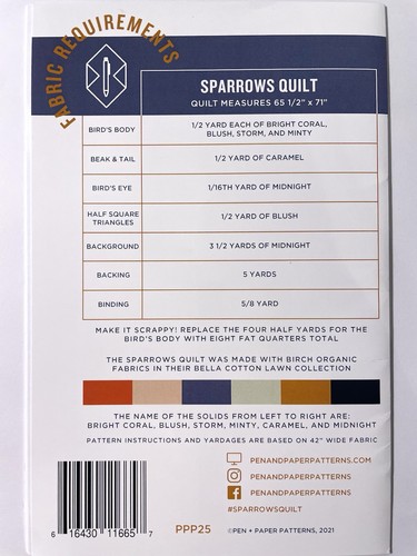 Sparrows Quilt Pieced Birds Pattern by Pen + Paper Patterns for Adv ...