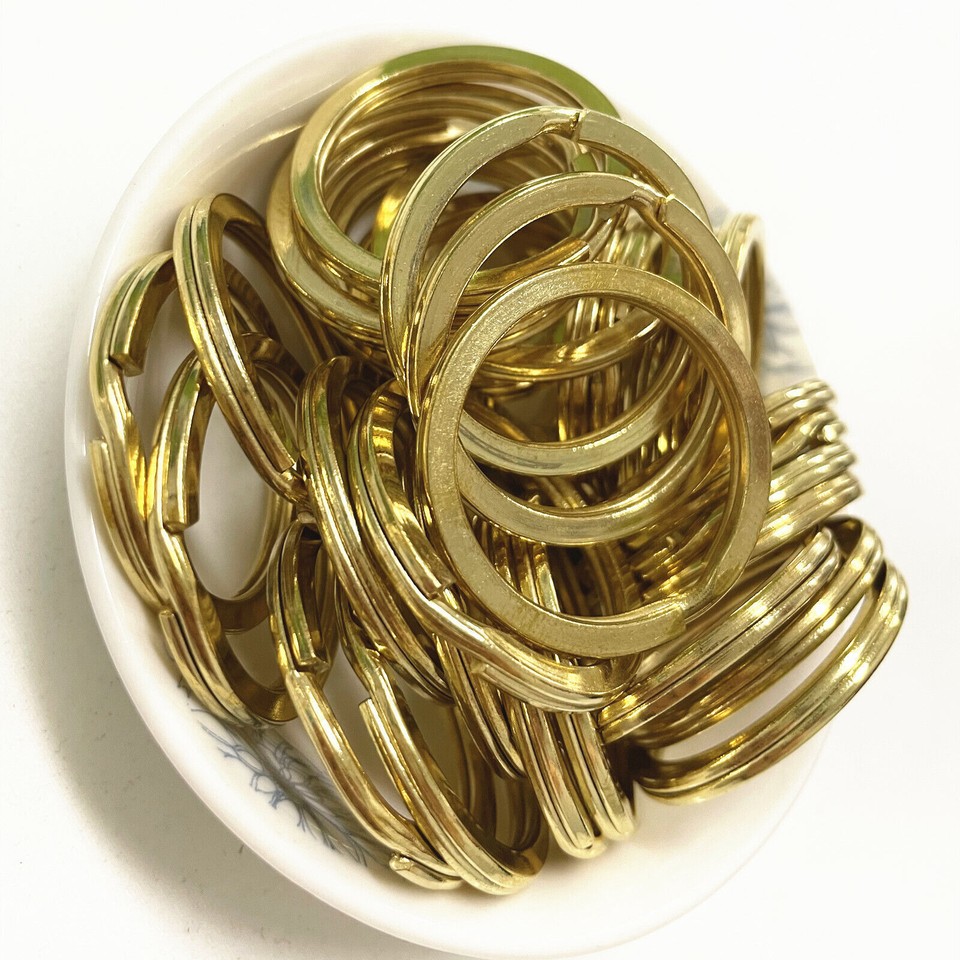 Solid Brass Split Rings Large Key Ring 35mm Flat Double Hook Loop ...