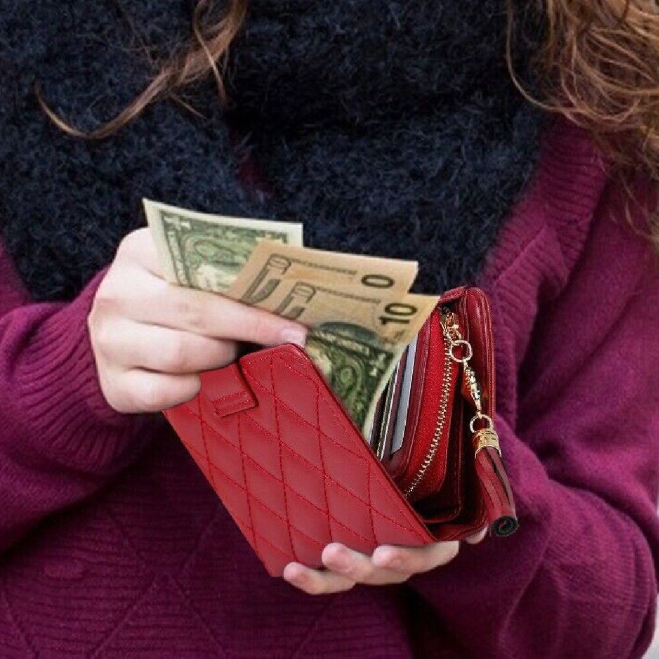 Women RFID Wallet Leather Small Clutch Coins Purse Credit Card Holder ...