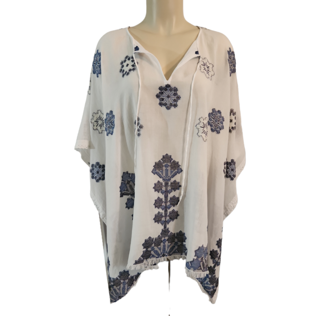 J. Jill Ocean Breeze Jacquard Poncho Top Overlay OS White Blue ...