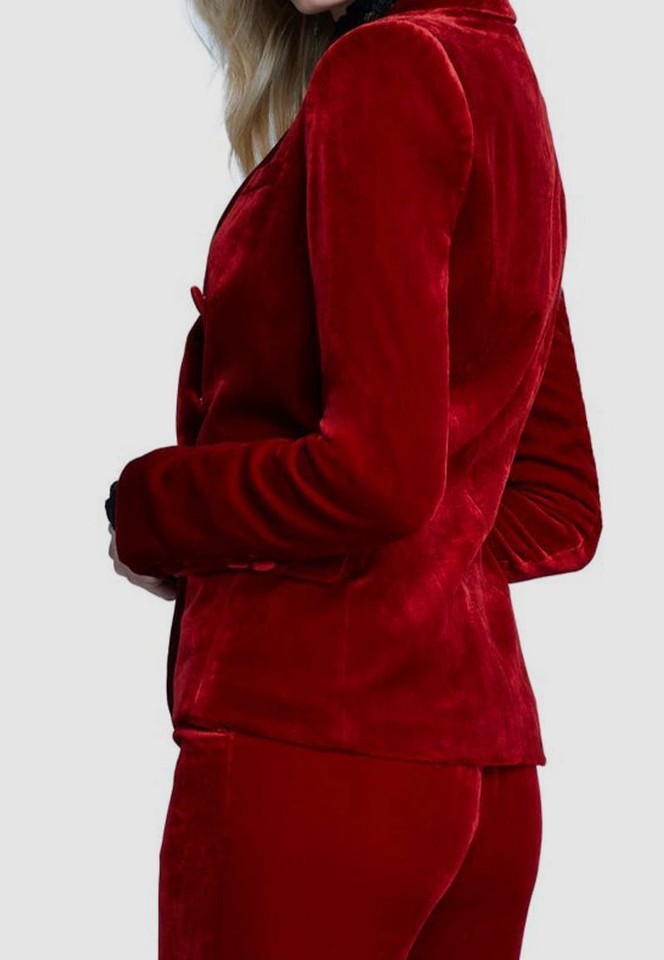 $796 L'Agence Women's Red Velvet Double-Breasted Silk Blazer Coat ...