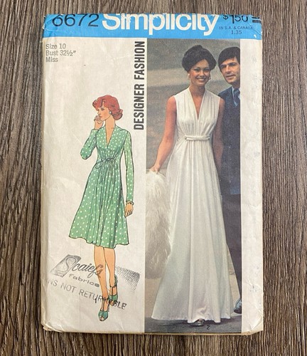 70s designer Fashion Dress Evening Gown Size 10 Bust 32.5 Simplicity ...
